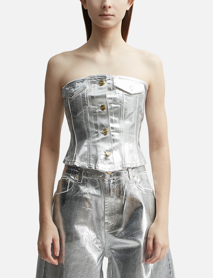 Ganni - Foil Denim Corsage | HBX