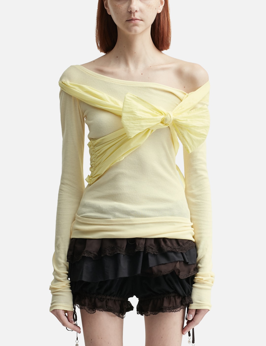 Glowny Loren Bow Long Sleeve - Asymmetrical one-shoulder cotton top in ...