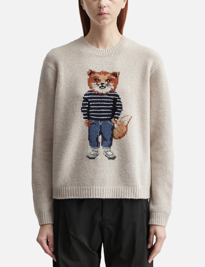 Maison Kitsuné Dressed Fox Intarsia Wool Jumper - Merino crewneck in ...