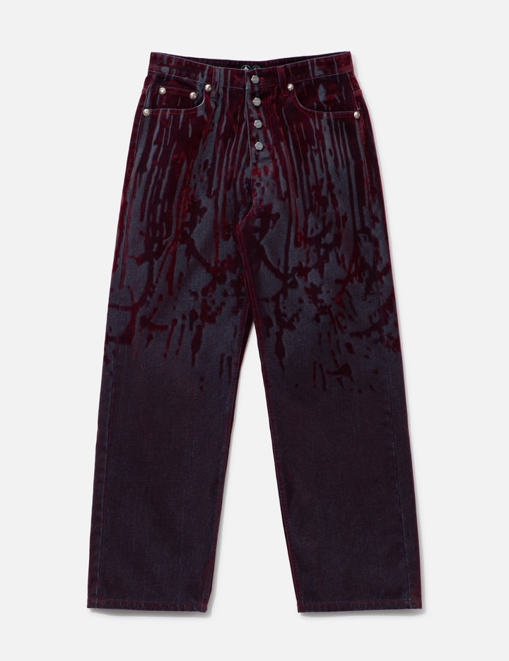 THUG CLUB - Blood Lazered Denim Pants | HBX - HYPEBEAST 為您搜羅全球潮流時尚品牌