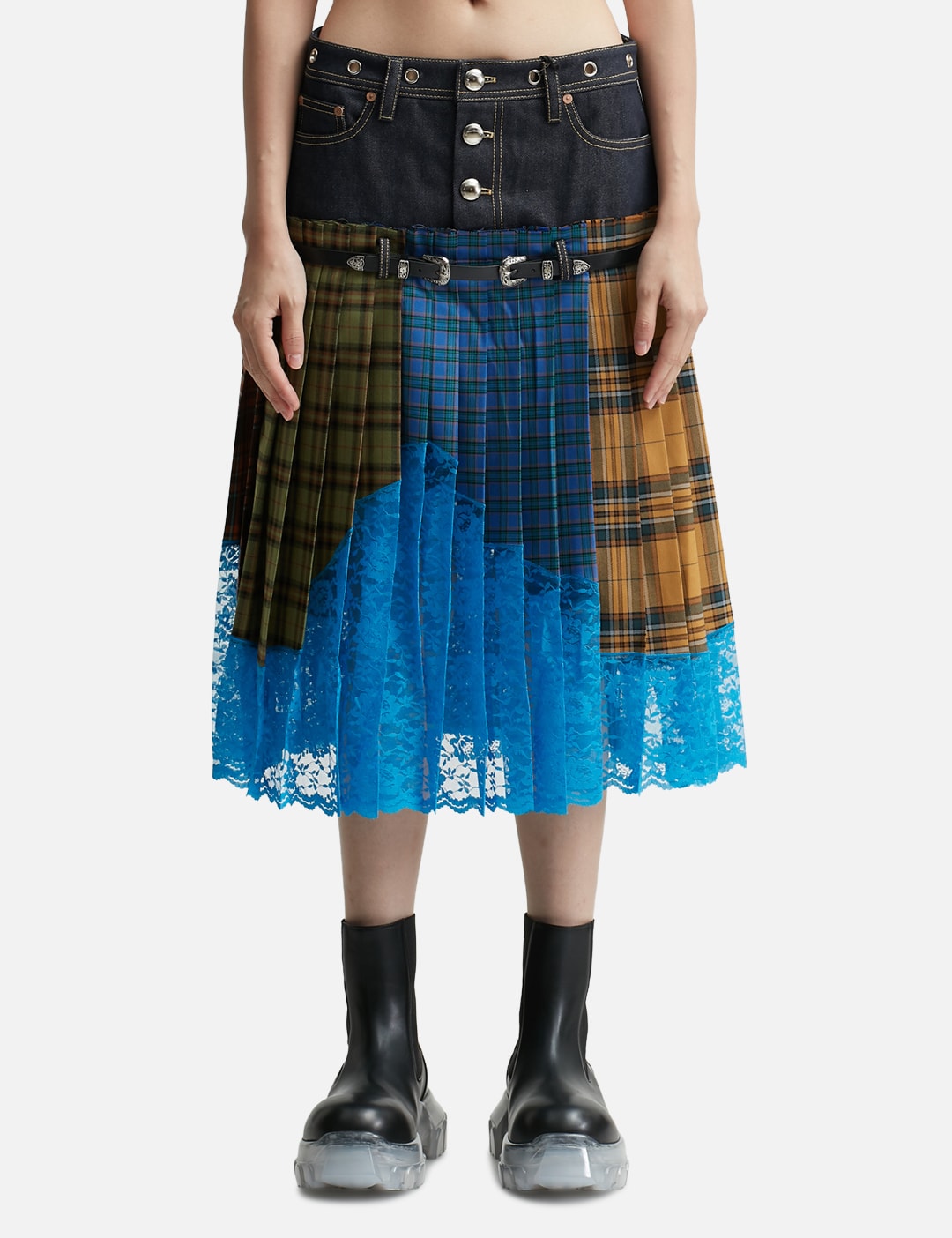 Andersson Bell - Dia Check On Denim Long Skirt | HBX
