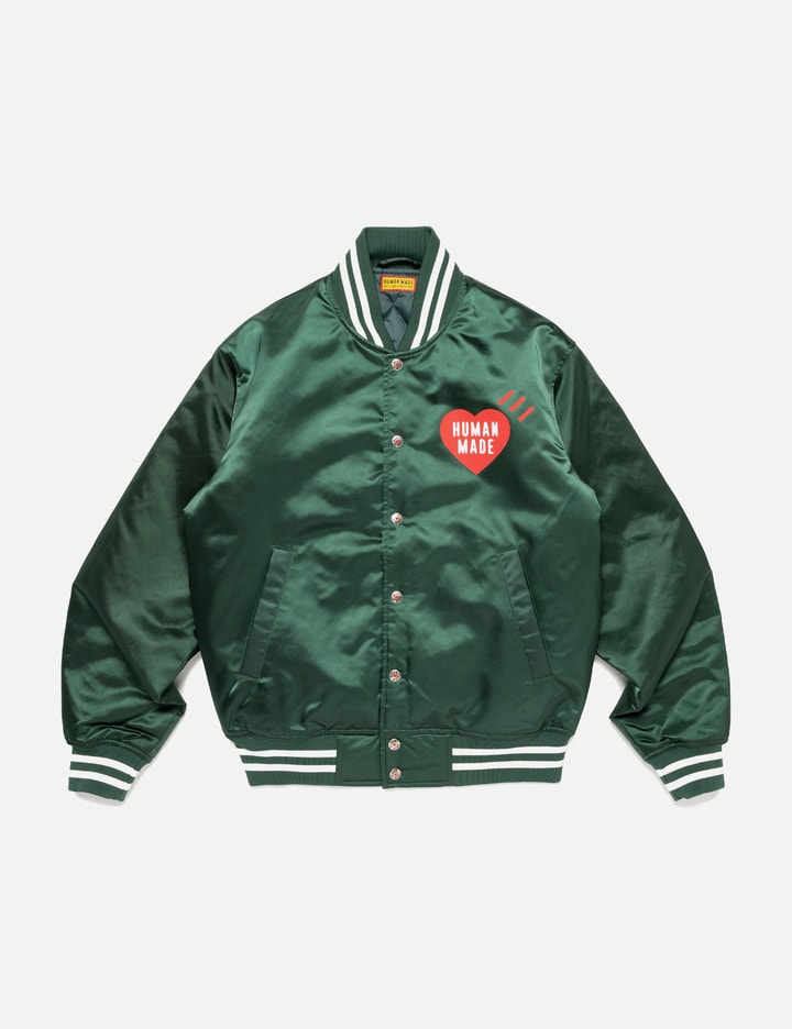 Human Made Nylon Stadium Jacket - Shiny green nylon coach jacket with ...