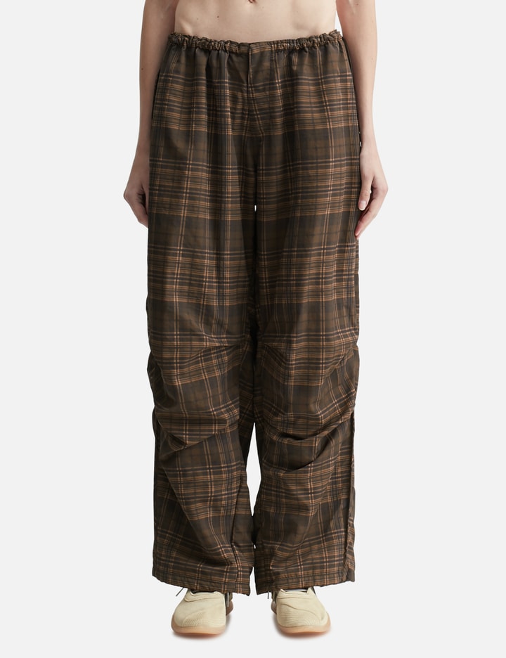 Glowny Checkmate Track Pants - Brown checkered nylon track pants with ...