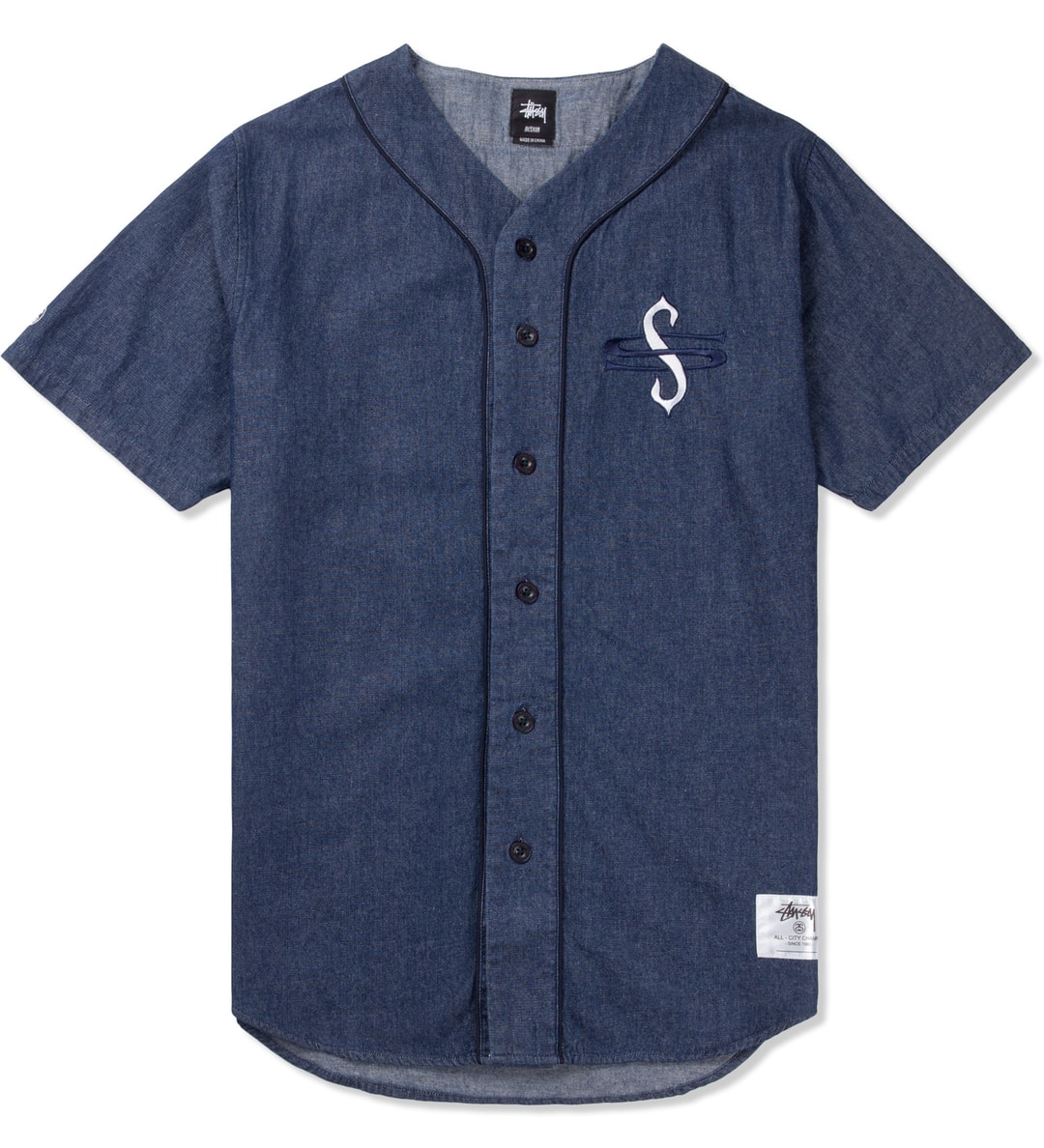 Stüssy - Light Blue Denim Baseball Shirt | HBX - Globally Curated ...