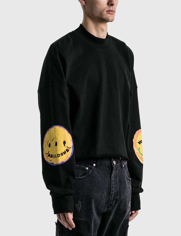We11done - Black Smiley Raw Edge Sweatshirt | HBX
