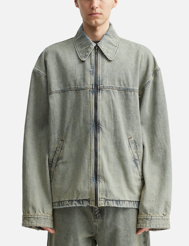 CODA - Indigo Acid Washed Distressed Denim Slant Jacket | HBX ...