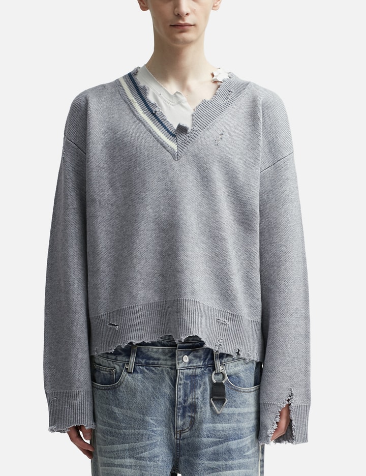 C2H4 - Staff Uniform Distressed Knit Layered Sweater | HBX - HYPEBEAST ...