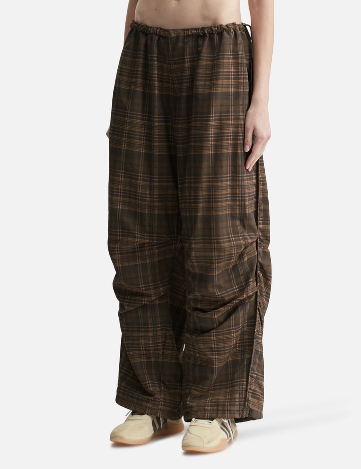 Glowny Checkmate Track Pants - Brown checkered nylon track pants with ...
