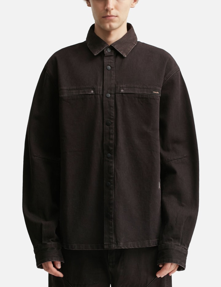 ROA Roa x Wrangler Lona Denim Shirt - 水洗純棉牛仔襯衫，寬鬆Oversized版型，深棕色，刺繡與鉚釘 ...