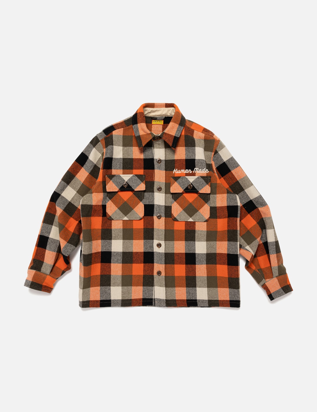Human Made Wool Check Shirt Jacket - Orange wool-nylon shacket with ...
