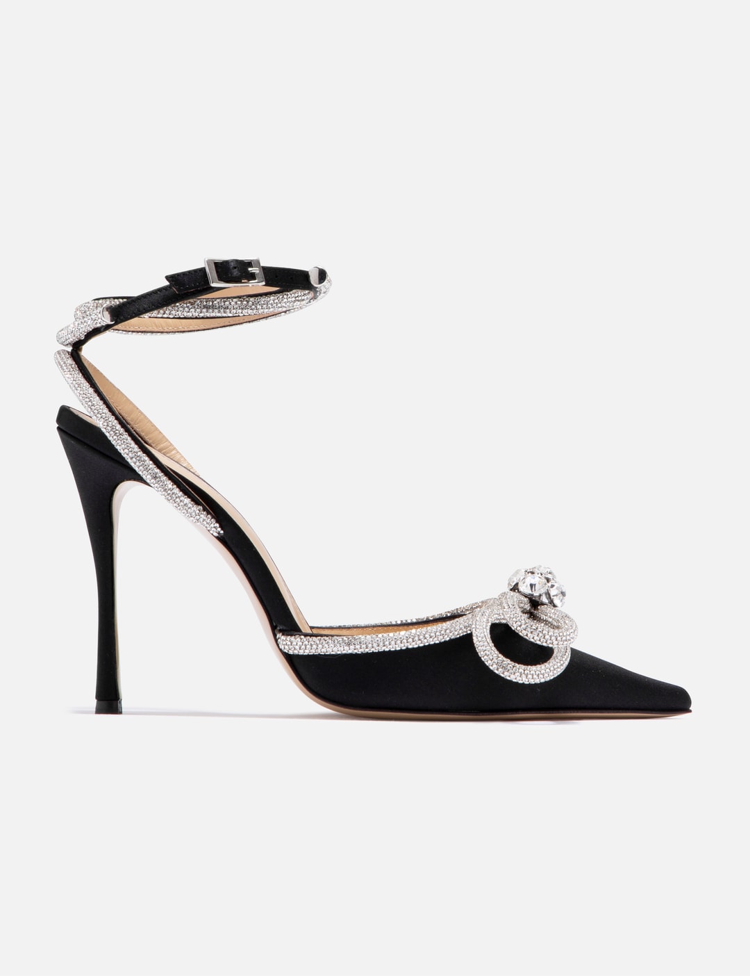 Mach & Mach - Double Bow Black Satin Heels | HBX - Globally Curated ...